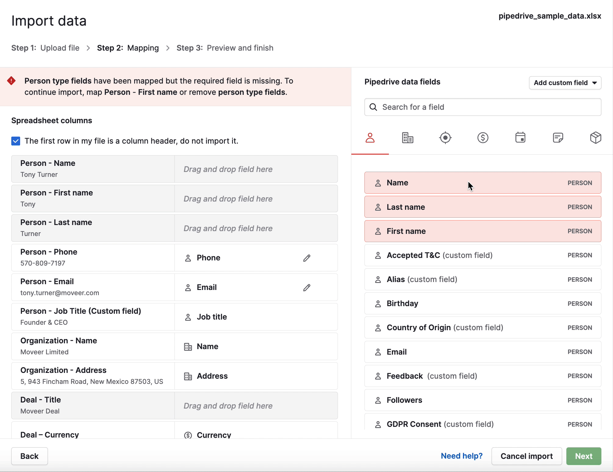 Importing data into Pipedrive with spreadsheets - Knowledge Base | Pipedrive